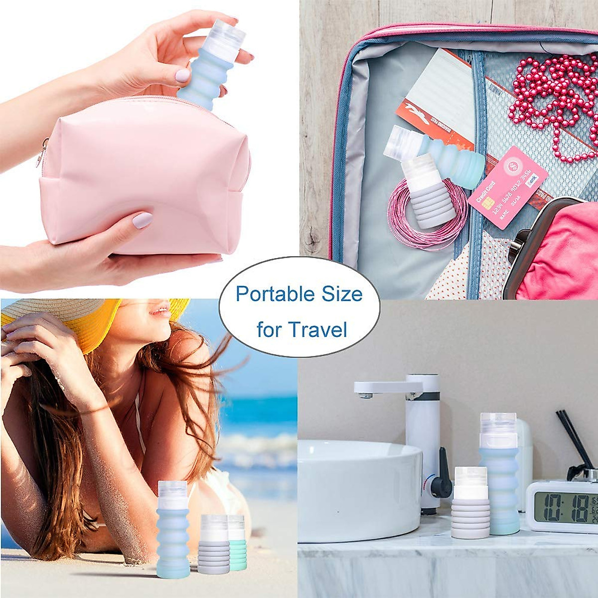 INNERNEED Collapsible Travel Size Bottles Portable Refillable Containers for Toiletries Shampoo Lotion Soap, Leak-Proof and TSA Approved, Ideal for Travel, Gym, Camping (Pack of 4)