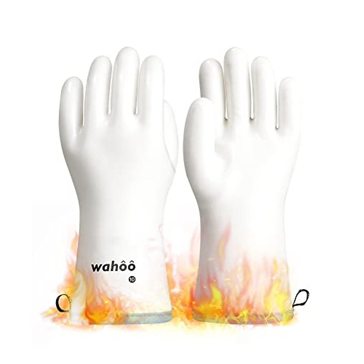 Wahoo Liquid Silicone Smoker Oven Gloves, Food-Contact Grade, Heat Resistant Gloves for Cooking, Grilling, Baking, White, XL/10