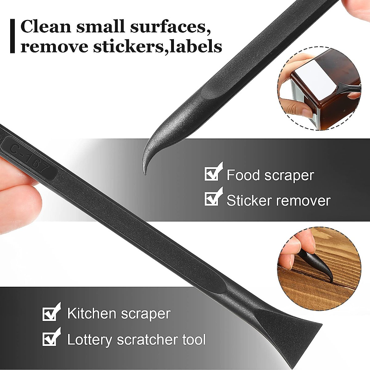 4 Pieces Non-Scratch Plastic Scraper Tool Carbon Scraper Small and Narrow Fiber Plastic Scraper Label Scraper Gum Scraper Multi-Purpose Easy for Tight Spaces, Crevices, Most Surfaces, Black