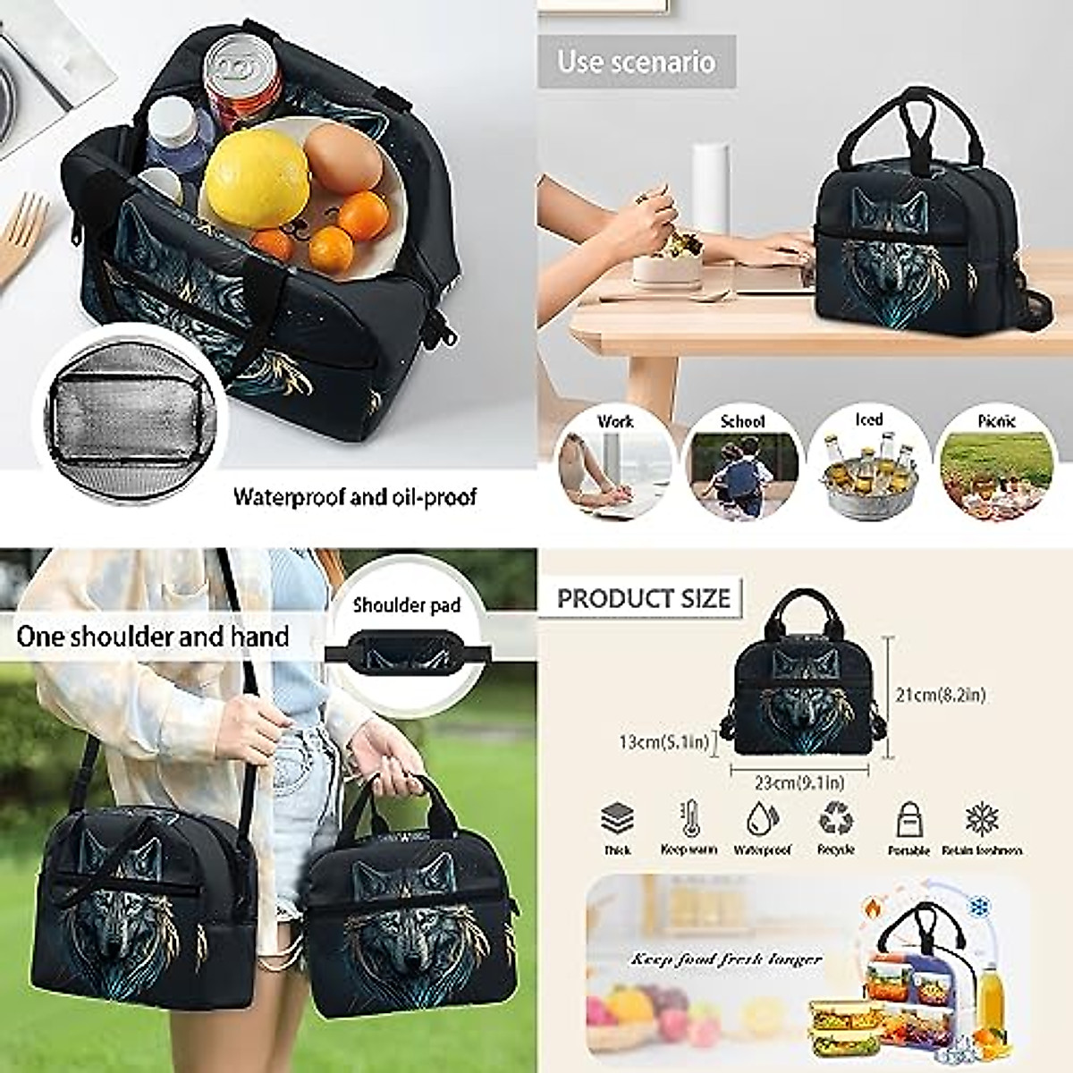 DMOYALA Tribal Wolf Backpack for Boys Bookbag with Lunch Box for GirlsTeen School Bag Middle High School Backpack Pencil Pouch Lunchbag Book Case Book Covers Water Bottle Holder Keychain All in One