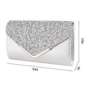 Naimo Womens Shiny Sequin Flap Dazzling Clutch Bag Evening Bag Purse with Detachable Chain for Wedding Party (Silver)