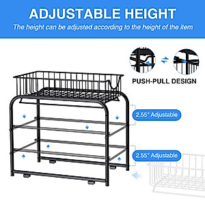 AIYAKA under sink storage 2 Tier Stackable Sliding Basket Organizer Drawer For Kitchen And Bathroom/Cabinet Drawers,2-piece,black