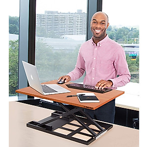 Stand Steady X-Elite Pro, Ergonomic Adjustable Height Standing Desk Converter for Home or Office, Easy Lift Sit to Stand Laptop Desk Riser for Laptop and Computer Monitor (Cherry, 28in x 20in)