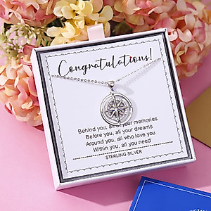 AmpleLove Graduation Gifts for Her, Sterling Silver compass Necklace Pendant, Necklaces for Women, College, High School Graduation Necklace