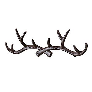 Vintage Cast Deer Antlers Wall Hooks (10 Hooks) Coat Rack Decorative for Hanging Hat Scarf Bag Key Clothes Bathroom Kitchen Towel Holder Christmas Reindeer Deer Hanger Wall Wedding Gift (Black)