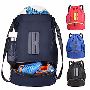 brooman Youth Soccer Bags Boys Girls Soccer Basketball Volleyball & Football Backpack with Ball Compartment (Navy)