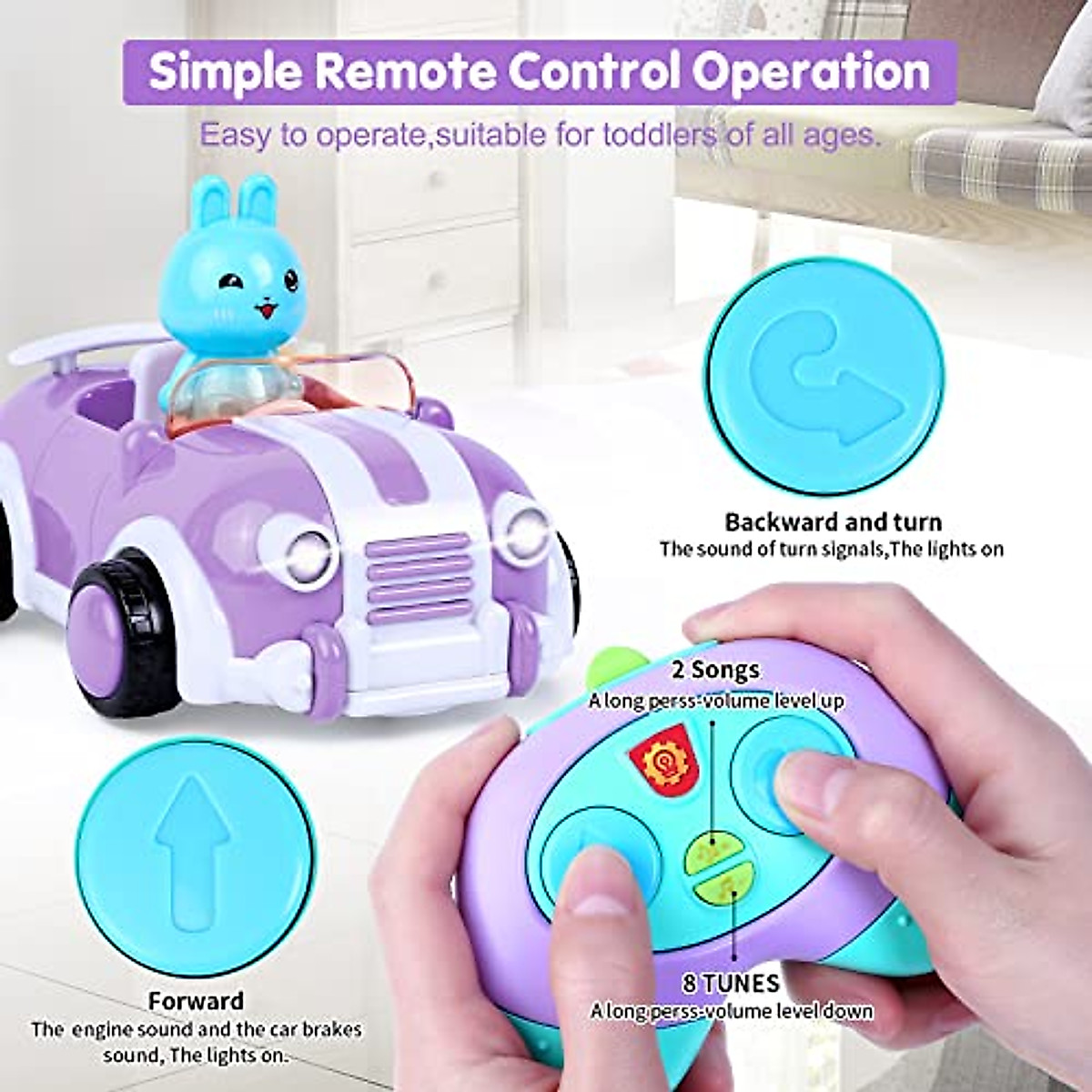 Wrystte Remote Control Car for Toddlers,Toys for 3 4 5 6 Year Old Girls,Toy Cars for Girls Age 3+,Fast My First Mini RC Cars for Kids with Light&Music Christmas Birthday Gifts for Toddler Girls Purple