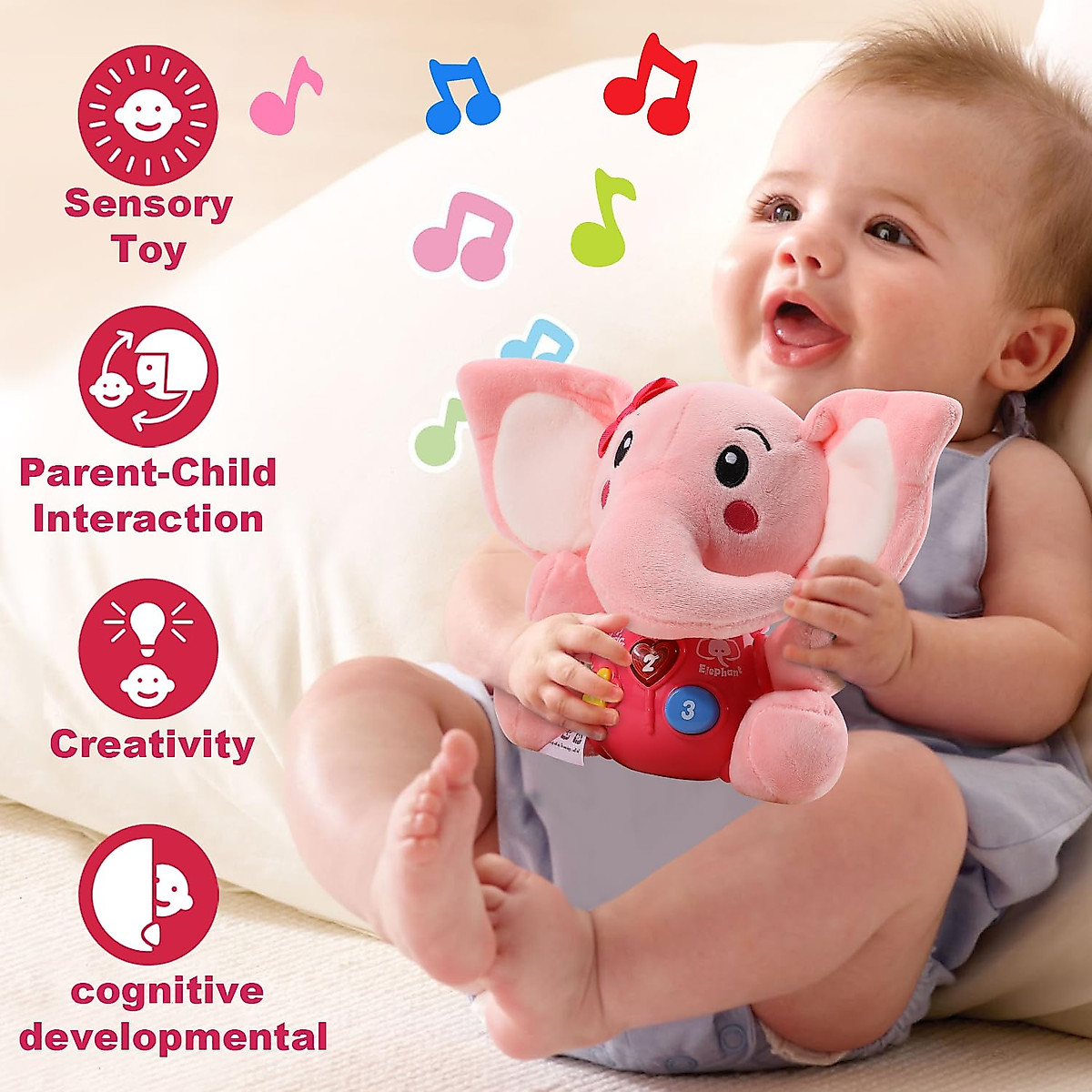 STEAM Life Baby Girl Toys 0-6 Months Baby Boy Infant Girls Gifts Musical Toys for Newborn Girl Toys 0-3 Month Plush Elephant Toy Infant Toys 6-12 Months Newborn Baby Easter Gifts for Girls