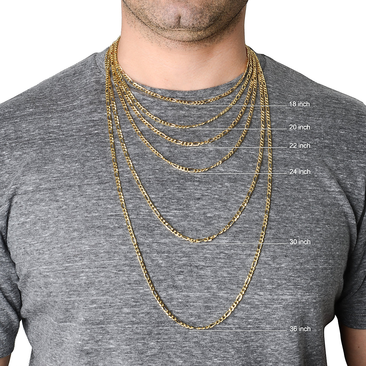 Kooljewelry 14k Yellow Gold Filled Solid Figaro Link Chain Necklace (4.35 mm, 20 inch)