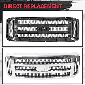JMTAAT Front Grille Assembly Compatible with Ford 2005-2007 SuperDuty F250 F350 F450 F-250 F-350 F-450 Chrome With Gray Honey Comb Replacement for FO1200456 5C3Z8200BAA (Without Emblem)