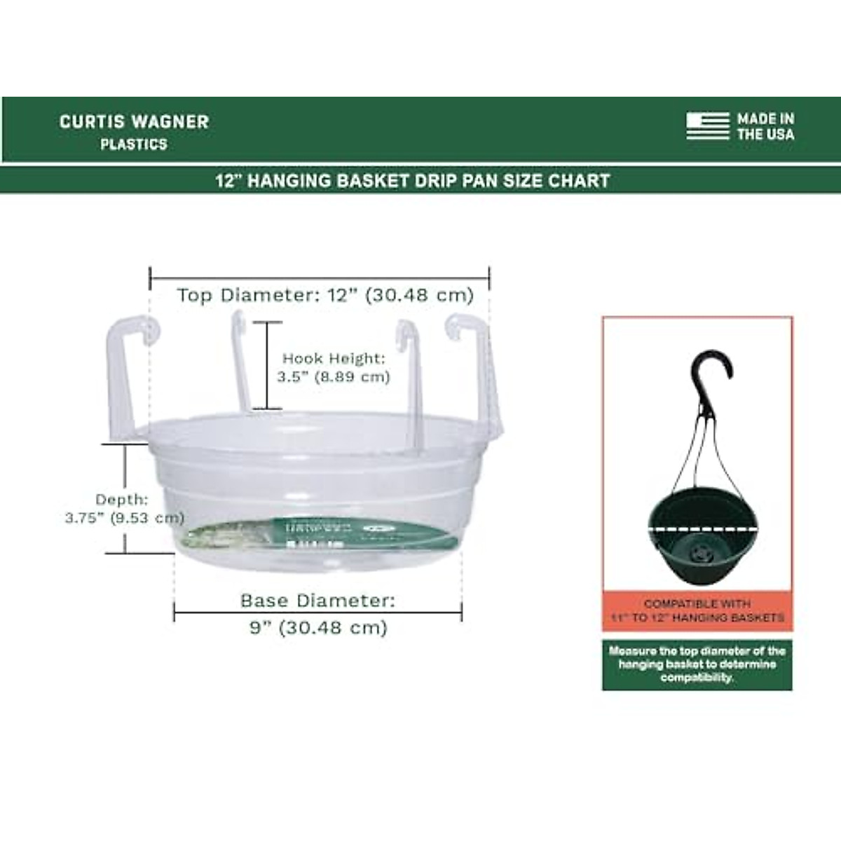 Curtis Wagner Plastics Plant Hanging Basket Drip Pans (5-Pack) - Clear, Round (Diameter = 9" Base, 12" Top, 3.75" Depth) Thin Plastic Indoor Outdoor