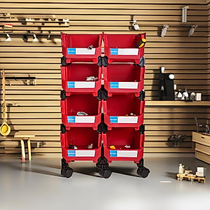 AERCANA Movable stacking storage bins tool storage bins for workshop,garage,warehouse,Red, 8-Pack