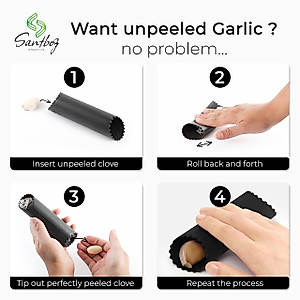 Garlic Press Stainless Steel with Garlic Peeler, Extract More Garlic Paste Per Tooth. Garlic Mincer Tool with Peeler, Equeeze, Estract, Crusher and Press the Garlic Easy and Fast. (Metal, Silver)
