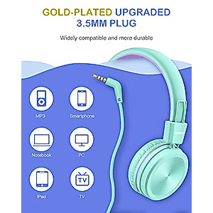 Nabevi [2 Pack Kids Headphones with Mirophone, Kids Headphones for School, 91dB Safe Volume Limited, Splitter, Kids Headphones for School, Toddler Headphones, for On-line Study, Travel, Girls, Boys
