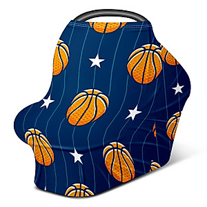Baby Car Seat Stroller Covers Basketballs and Stars Nursing Cover Breastfeeding Scarf Soft Breathable Stretchy Infant Car Canopy Coverage Carseat Cover for Boys and Girls Multi Use