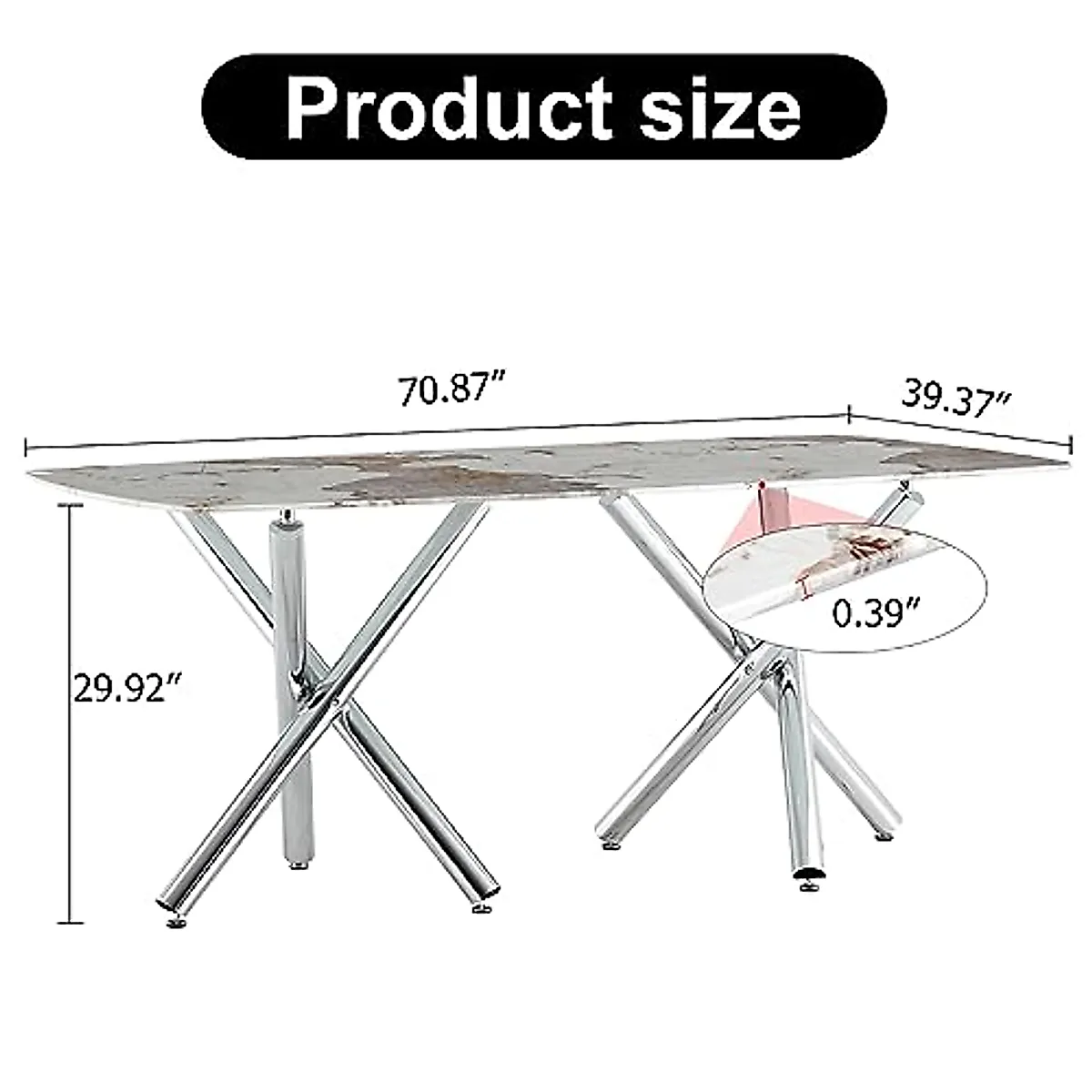 Xshelley Dining Table, Modern Rectangular Dining Table for 8, Large Dining Table for Kitchen Dining Living Meeting Room Banquet Hall (Silver-D)