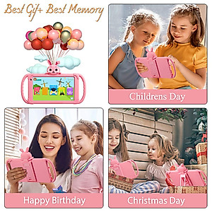 TOPELOTEK Kids Tablet 7 inch Toddler Tablet Android Tablet for Kids 32GB Parent Control with Pre-Installed Educational APP WiFi Kids Edition Learning Tablet Kid-Proof Case (Pink)