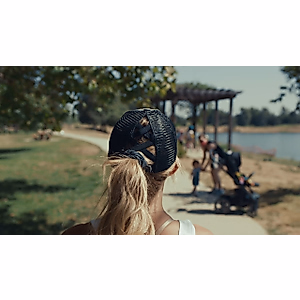 Funky Junque Dad Hat Ponytail Messy Bun Trucker Ponycap (Distressed Black w/Criss Cross Back)