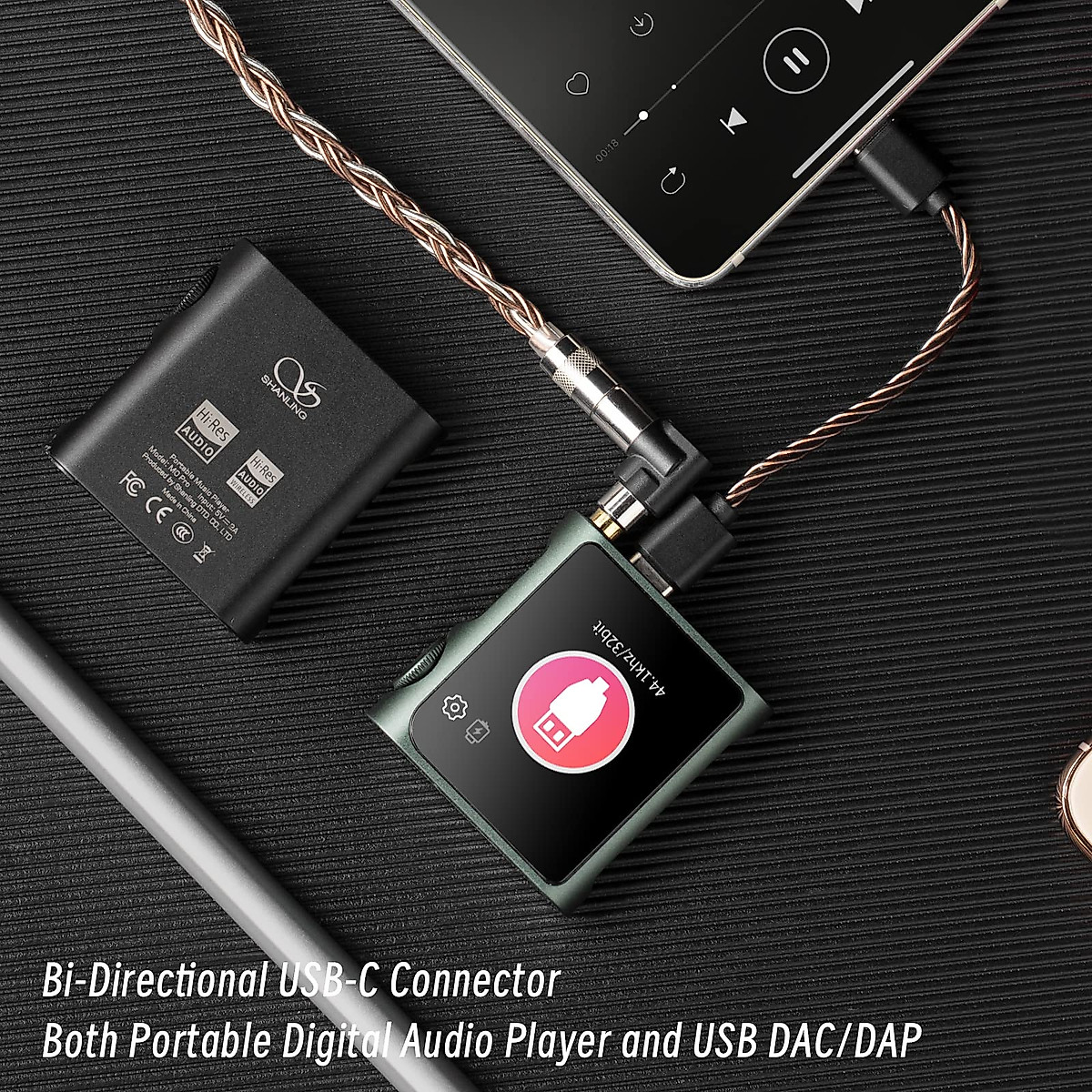 SHANLING M0 Pro MP3 Player,Portable Hi-Res Music Player,2X ES9219C DAC,Two-Way Bluetooth 5.0 LDAC/SBC/AAC,3.5mm/Type-C Jack,Support USB Digital Audio,384kHz /32bit,236mW@32Ω,MTouch OS