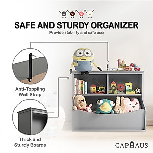 CAPHAUS Kids' Toy Storage Organizer, Open Storage Cubby, Multifunctional Book and Toy Storage Cabinet, Book and Toy Storage Shelf for Nursery, Playroom, Closet, Home Organization Toy Bookcase