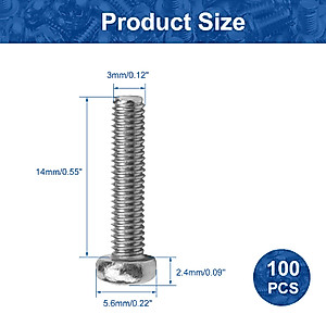 MroMax 100Pcs M3 x 14mm Pan Head Phillips Machine Screws, 304 Stainless Steel 18-8, Fully Thread, Metric Silver Gray Cross Head Screws Bolts for Computers, Camera and Other Small Electronic Devices