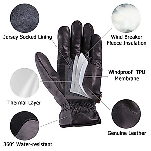 SKYDEER Winter Leather Work Gloves, Warm Fleece Insulation Lining for Cold Weather Work, Water Resistance, Thermal Insulated Gloves (SD2240T/XL)