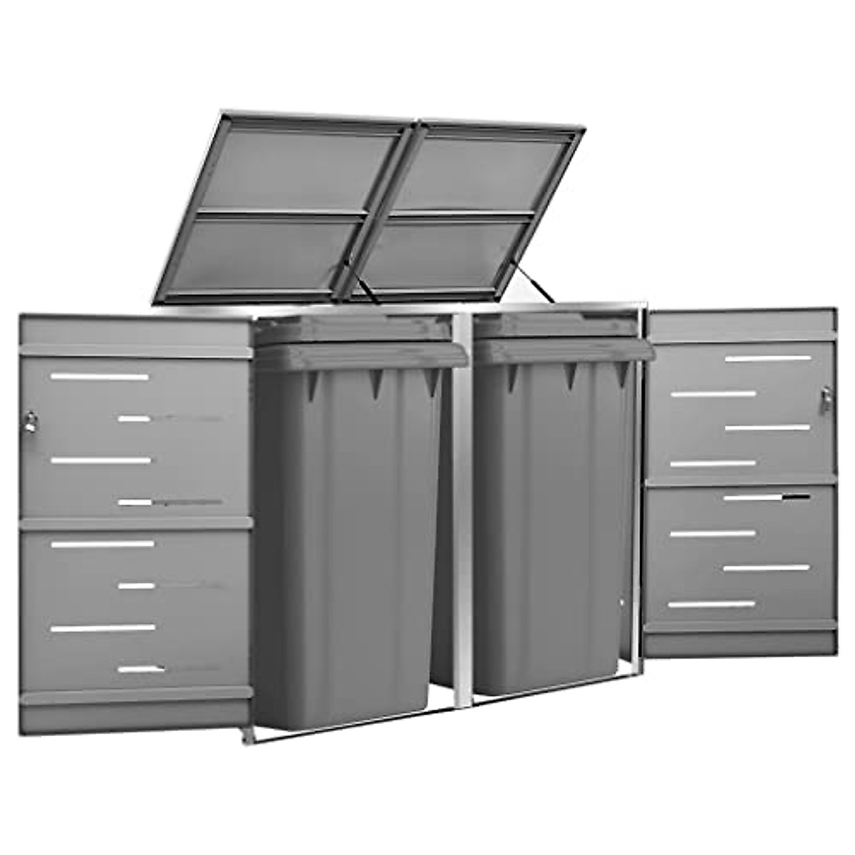 Canditree Outdoor Storage Shed for Garbage Cans, Double Wheelie Bin Shed Stainless Steel for Patio Garden (Anthracite)
