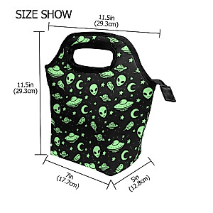 HEOEH Green Alien UFO Moon Lunch Bag Cooler Tote Bag Insulated Zipper Lunch Boxes Handbag for Outdoors School Office