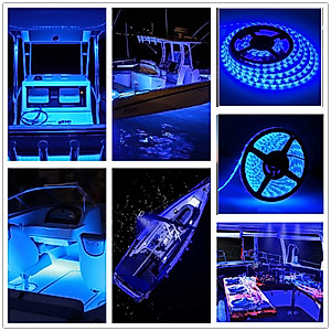 Vbakor Pontoon LED Strip Lights, 12V 5M/16.4FT Waterproof Marine LED Light Boat Interior Light, Boat Deck Light for Night Fishing, Ideal for Pontoon Fishing Boat (Blue Lights)