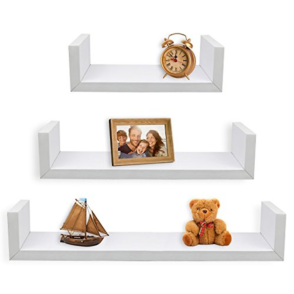 Greenco Corner Shelf, 5 Tier Floating Shelves & Set of 3 Floating “U” Shelves, Easy-to-Assemble Floating Wall Mount Shelves for Bedrooms and Living Rooms, White Finish