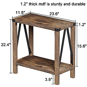 ChooChoo Farmhouse End Table for Small Spaces, Narrow Side End Table with Storage Shelf, Rustic A-Design Nightstand Sofa Table for Living Room, Bedroom (Rustic Brown) 2 Pack