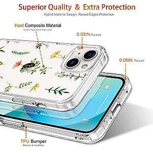 GiiKa for iPhone 13 Case with Screen Protector, Clear Full Body Protective Floral Girls Women Shockproof Hard Case with TPU Bumper Cover Phone Case for iPhone 13, Grass Flowers