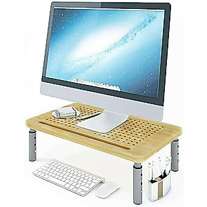 SDQF Bamboo Adjustable Computer Monitor Desk Stand Monitor Computer Stand Monitor Riser Home Office Desktop Organizer Office Accessories Monitor Stands Computer Accessories