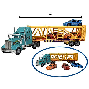 Big Daddy Heavy Duty Tractor Trailer Race Car Carrier Toy Truck with 3 Cars Bundle