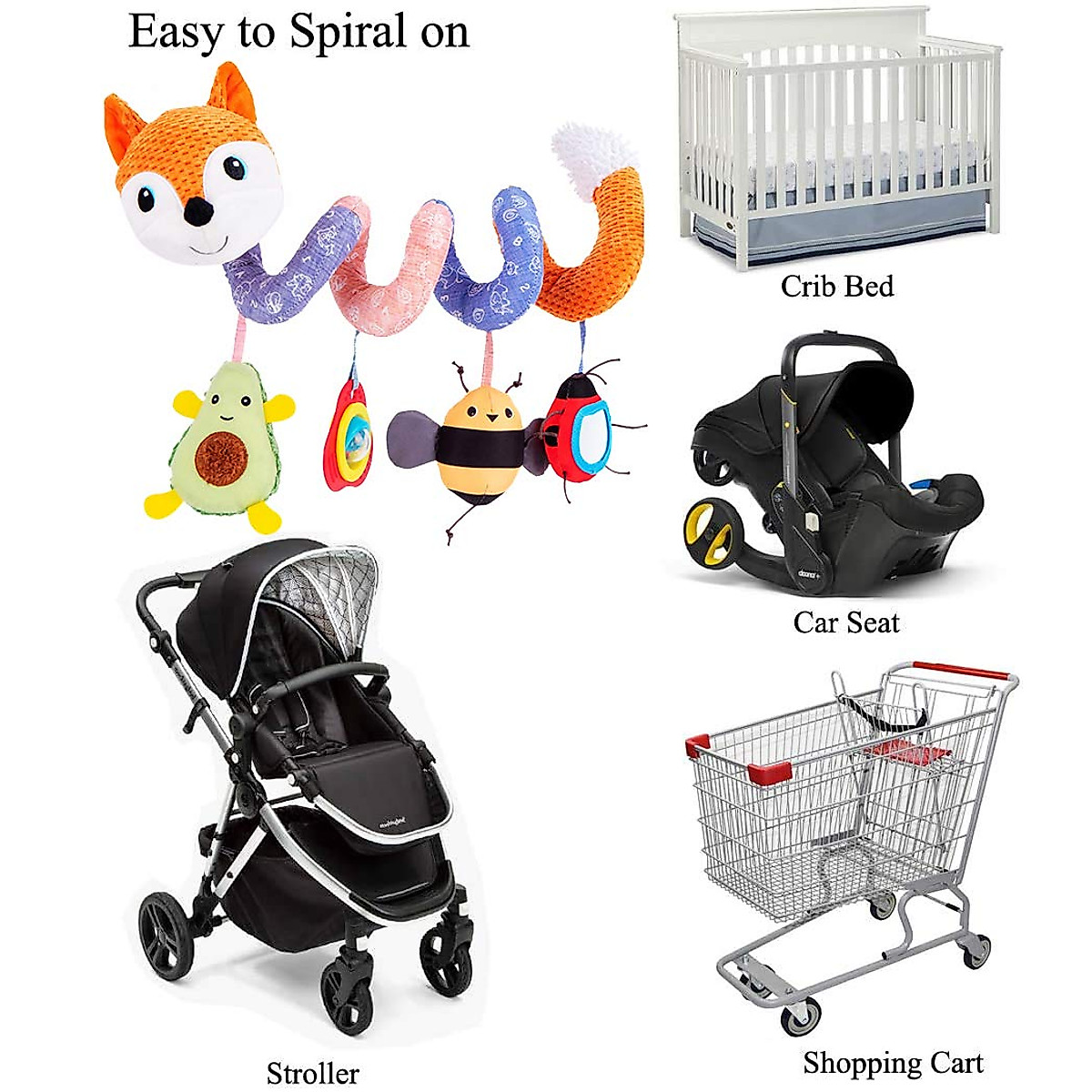 ORZIZRO Car Seat Toys, Baby Plush Spiral Hanging Toys for Stroller Crib Bar Bassinet Car Seat Mobile with Music Box BB Squeaker Rattles- Orange Fox