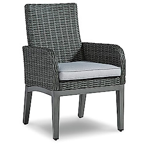 Signature Design by Ashley Elite Park Casual Outdoor Resin Wicker Arm Chair with Cushion, 2 Count, Gray