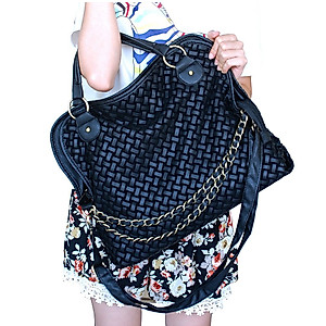 [Black Forest] Stylish Black Double Handle Leatherette Bag Handbag Purse