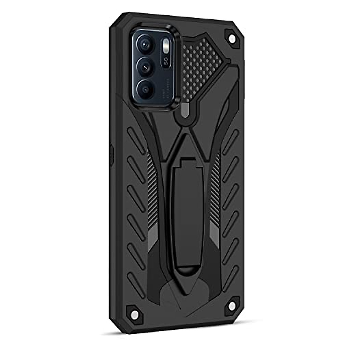 GURSAC Phone case Compatible with Oppo Reno 6 Pro(5G),Military Grade Strong Two Layer PU+TPU Hybrid Full Body Case,Bracket Protective Dustproof Shockproof Cover Phone Cover (Color : Dark Night Black)