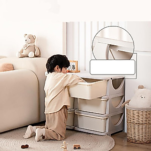 Kids Toy Organizer and Storage 6 Drawers 3 Tier Plastic Bin for Bedroom Living Room Nursery Kindergarten Cream Grey