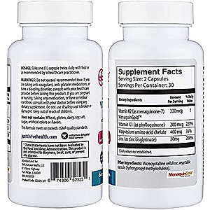 Just Thrive: Vitamin K2-7 - Bone and Heart Health Supplement with Magnesium, Zinc and Menaquinone-7-30-Day Supply - 320 mcg with Ultra Absorption - Support Teeth, Circulation, Brain and Nerve Health