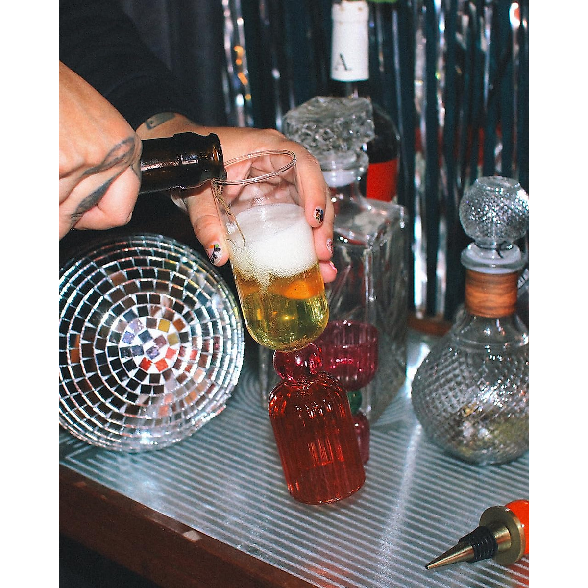 ban.do Bar Glass Set of 2, 6.6oz Cute Cocktail Glasses for Adults, Unique Cocktail Wine & Champagne Glasses, Aesthetic Glassware for Bar Cart, Tipsy Turvy