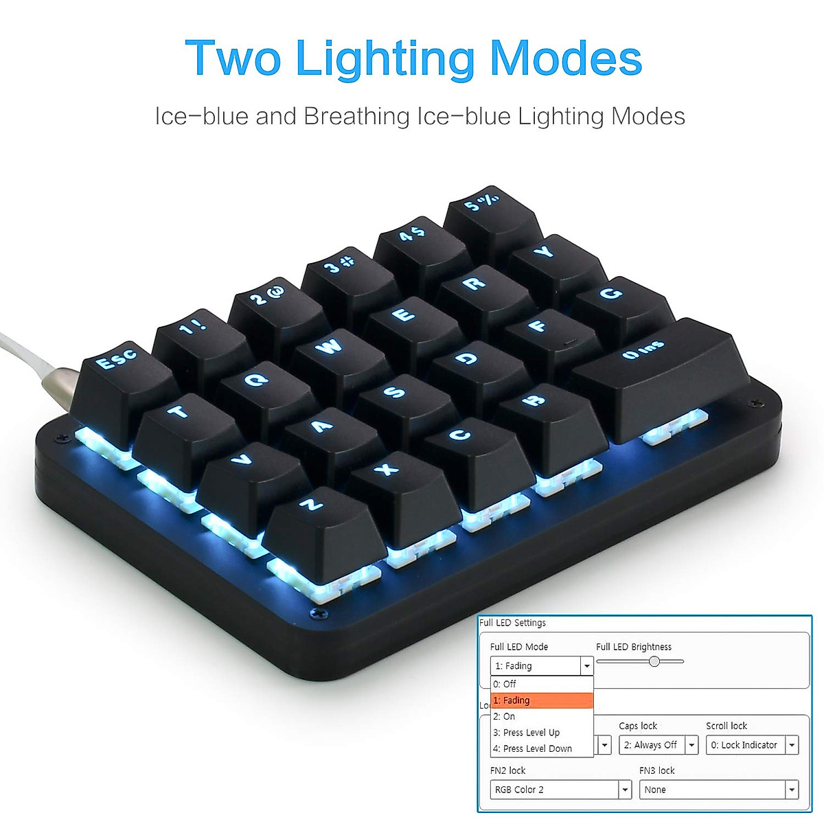 Koolertron One Handed Macro Mechanical Keyboard, Blue LED Backlit Portable Mini One-Handed Mechanical Gaming Keypad 23 Fully Programmable Keys Red Switches (Blue Backlit/Red switches)