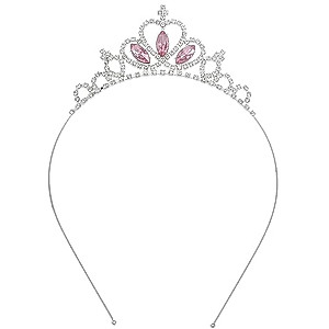 Brishow Rhinestone Girls Tiara and Crown Silver Crystal Princess Crowns Birthday Party Headband Tiaras (Pink)