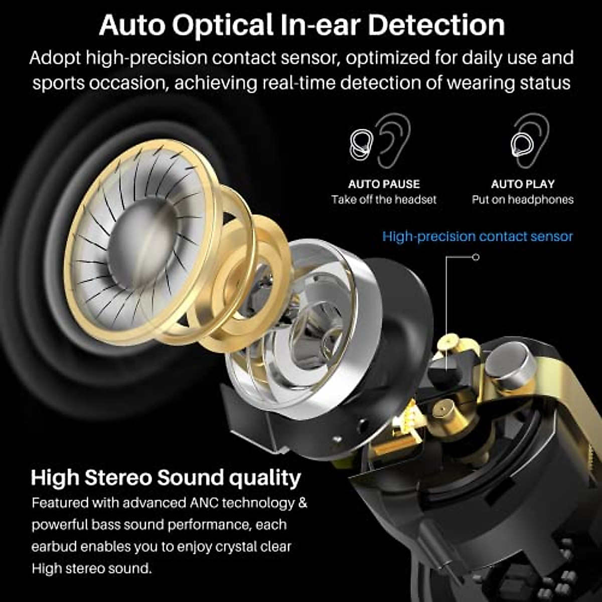 TOZO NC7 2022 Hybrid Active Noise Cancelling Wireless Earbuds,in-Ear Detection Headphones IPX6 Waterproof Bluetooth 5.3, Immersive Sound Premium Deep Bass Headset APP Support,Matte Black (Renewed)