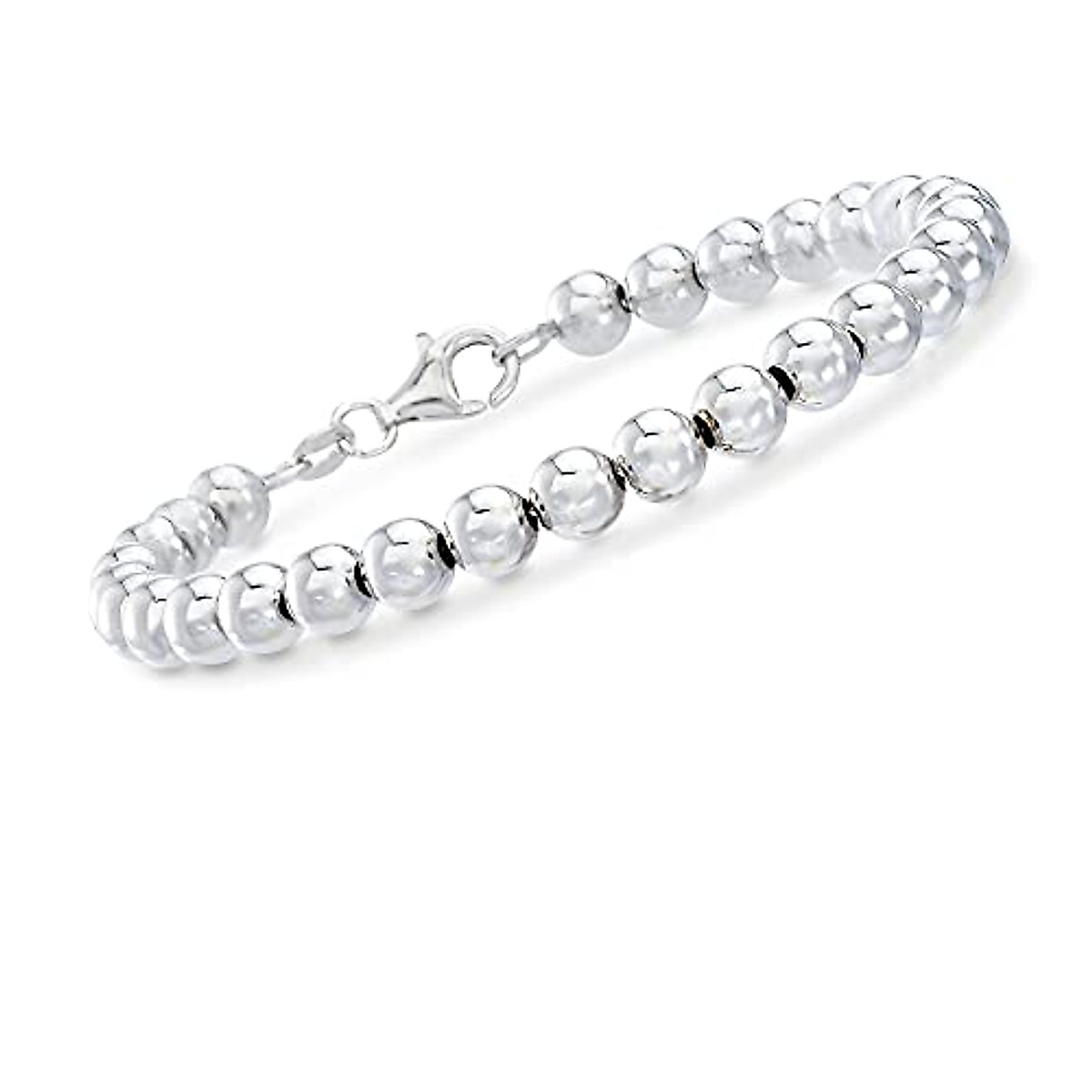 Ross-Simons Single Initial Disc Charm - Italian 6mm Sterling Silver Bead Bracelet 7 inches