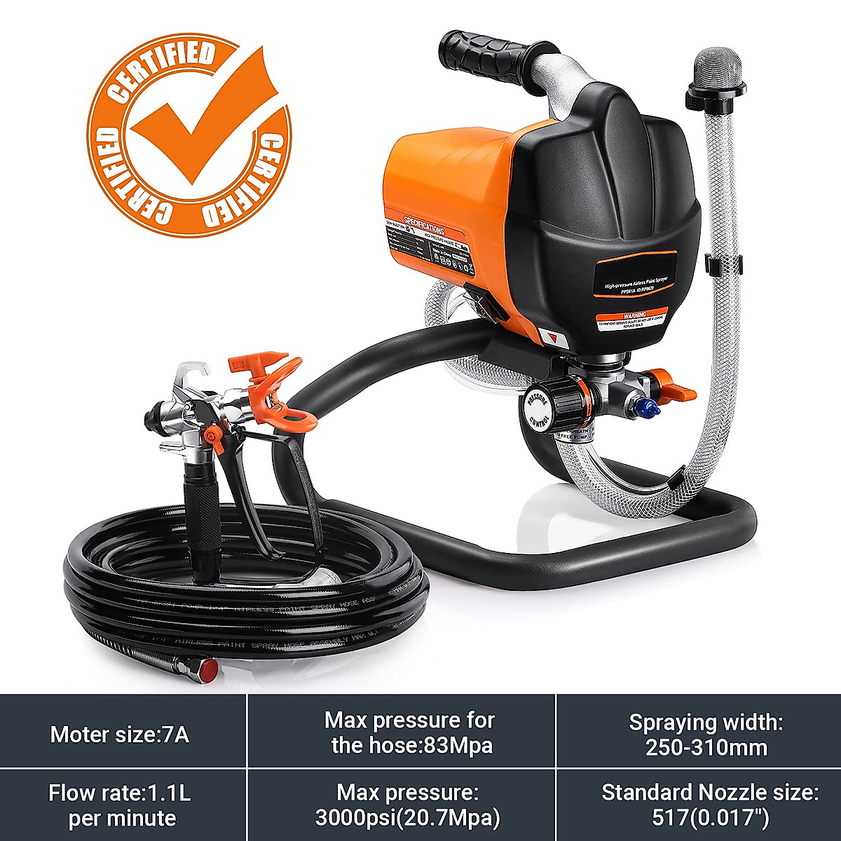 Wilrex Airless Paint Sprayer, 500W Spray Gun Tool for Interior & Exterior Home, Specialized for Water-Based Paint, Project Painter, (PPS01A)