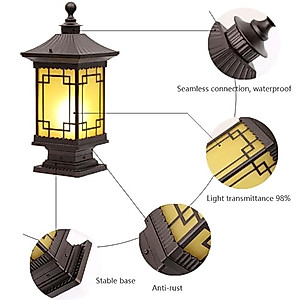 MODEBHD Central European Water-Proof Rust-Proof IP65 Pillar Light, Die-cast Aluminum Outdoor LED Post Light, Villa Courtyard Park Lawn E27 Post Lantern, Square Wall Post Lamps Traditional Landscape L