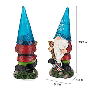 HONGYIDA Garden Gnomes Outdoor Decor with Blue Hat Glowing 14' Gnome Garden Sculptures & Statues Garden Accessories for Porch Patio Lawn Backyard Home