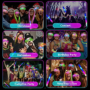 BAIJLE 148 PCS Glow in the Dark Party Supplies, 16PCS Foam Glow Sticks, 16PCS LED Glasses,100PCS Glow Sticks Bracelets and 16Pcs LED Hair Clips Fiber Optic for Glow Party, New Year, Wedding, Concert