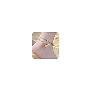 Yooblue Gold Anklets for Women - 14K Gold Filled Dainty Heart Letter D Initial Anklets Ankle Bracelets for Women Jewelry